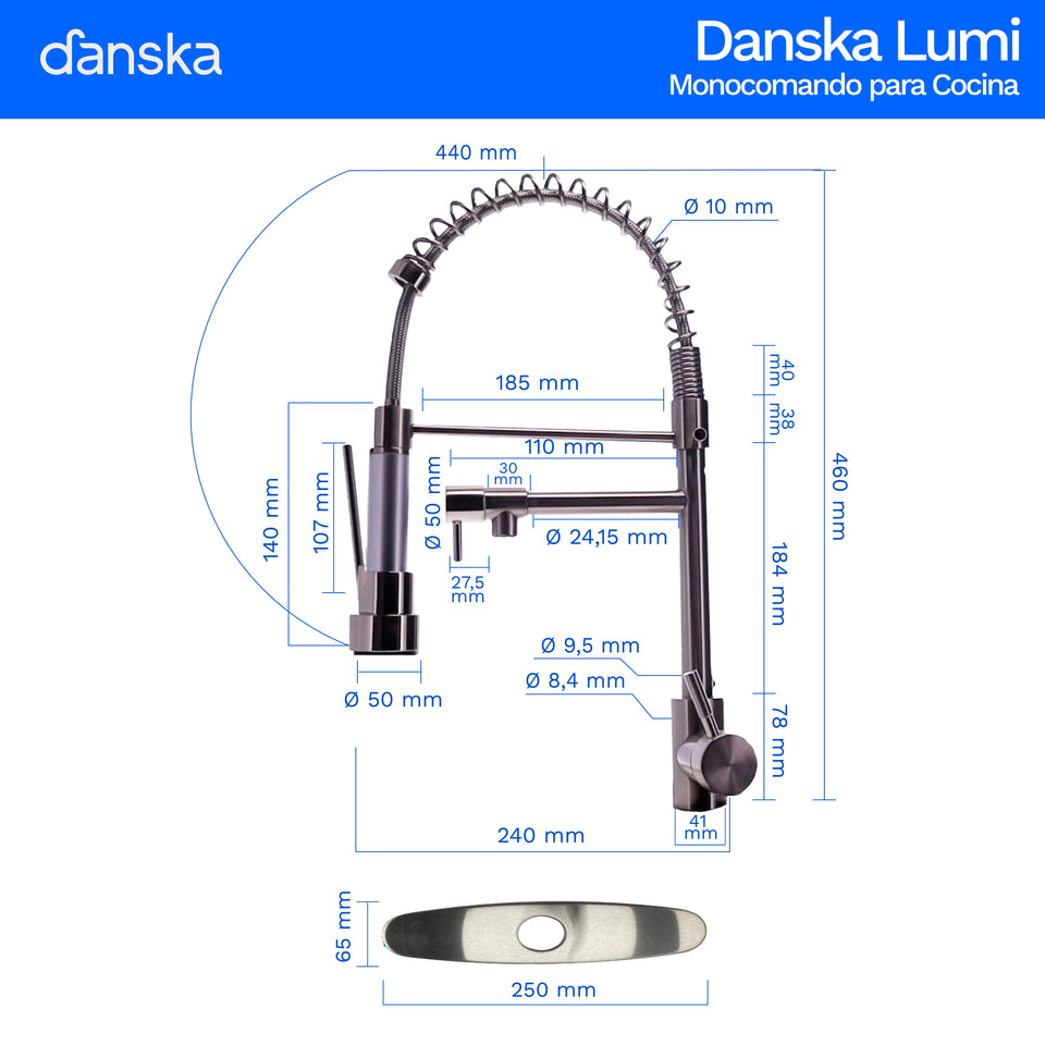 Grifería de Cocina Monocomando Danska Lumi Acero Inoxidable - CRAFTERS
